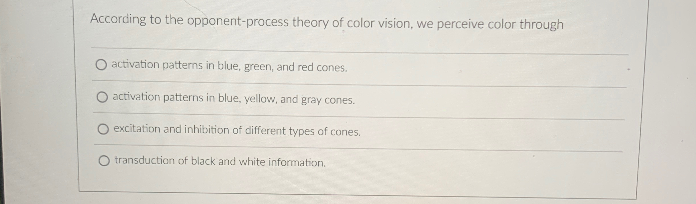 Solved According to the opponent-process theory of color | Chegg.com