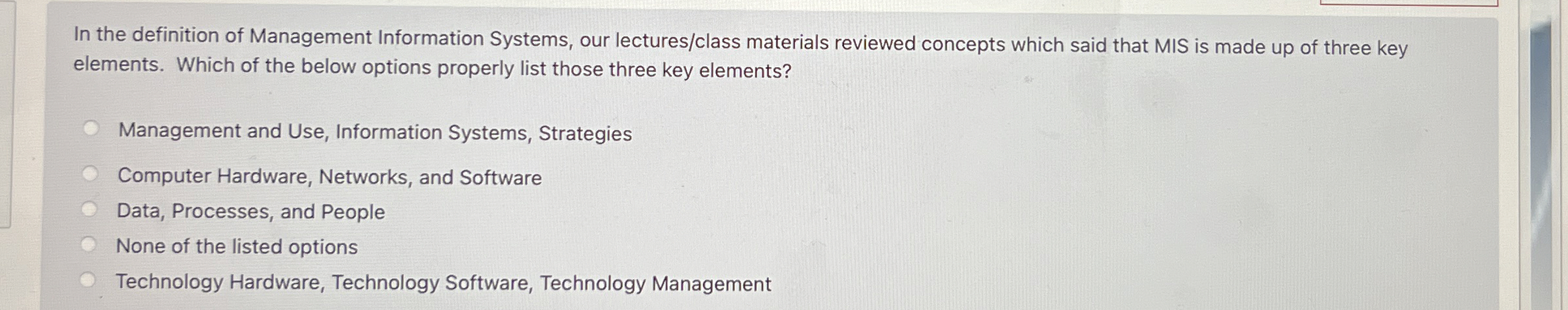 Solved In the definition of Management Information Systems, | Chegg.com