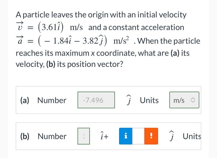 Solved A particle leaves the origin with an initial velocity | Chegg.com