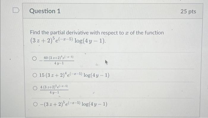 Solved Find the partial derivative with respect to x of the | Chegg.com