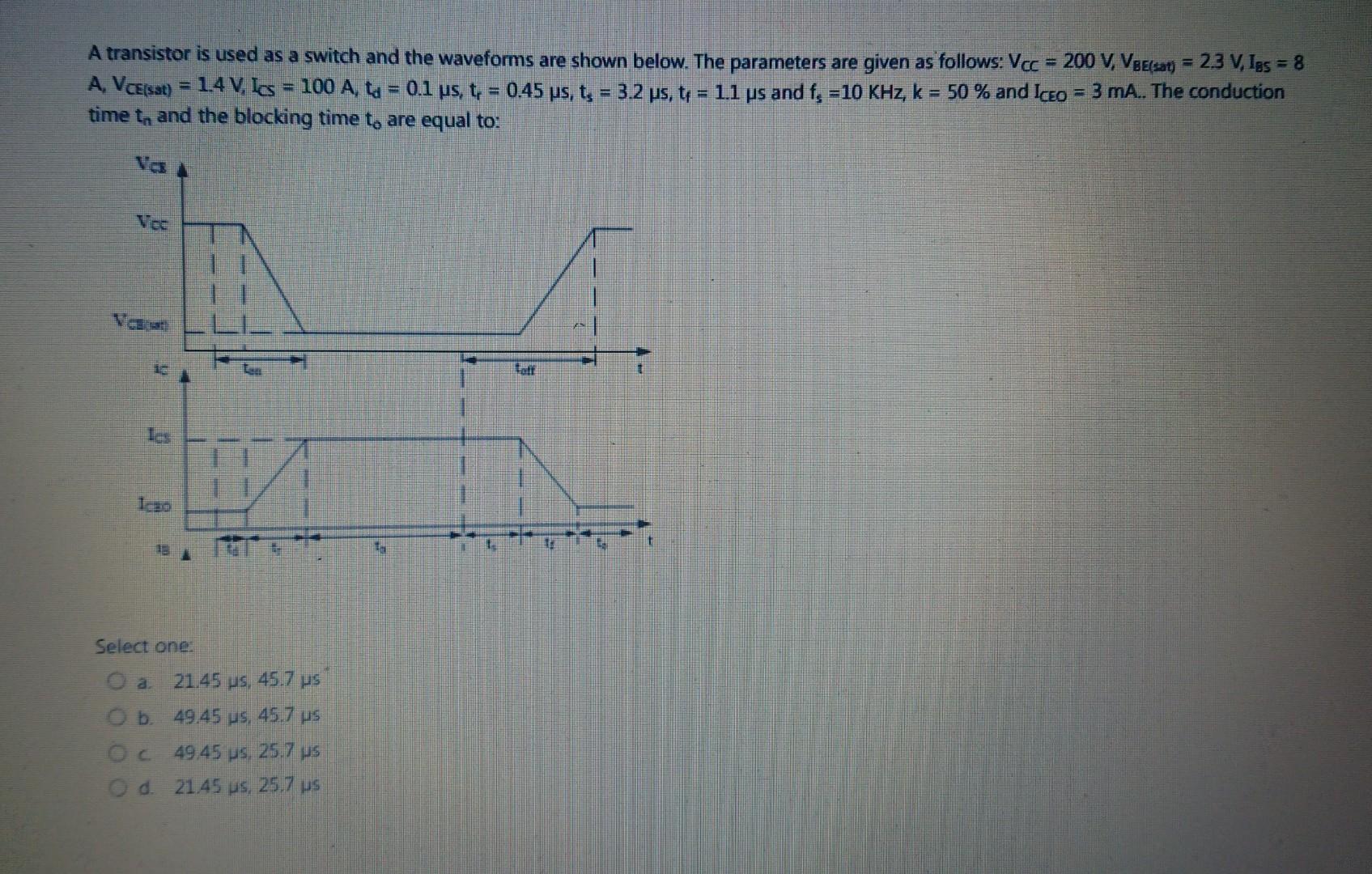 Solved A transistor is used as a switch and the waveforms | Chegg.com