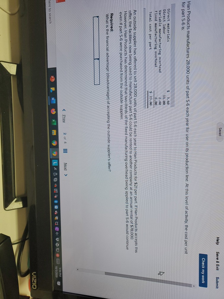 Solved Saved Help Save & Exit Submit Check my work Han | Chegg.com
