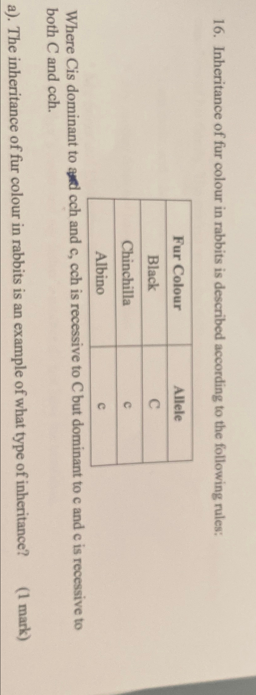 Solved Inheritance of fur colour in rabbits is described | Chegg.com
