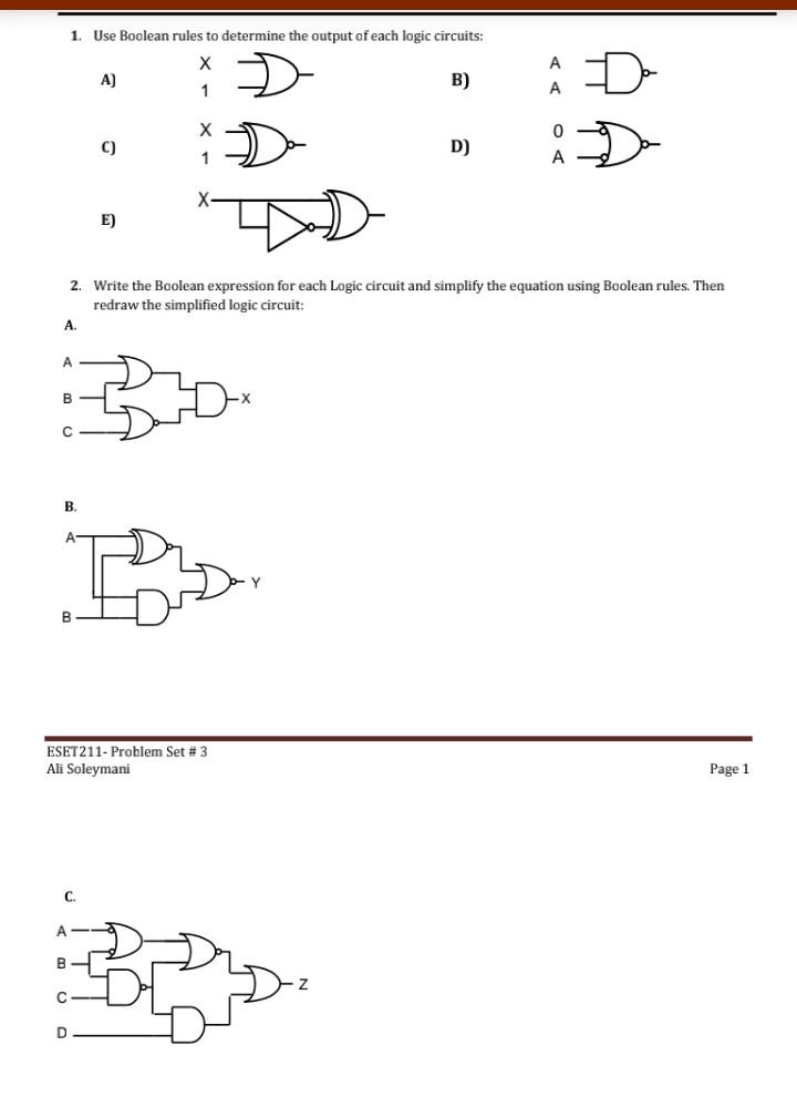 1. Use Boolean rules to determine the output of each | Chegg.com