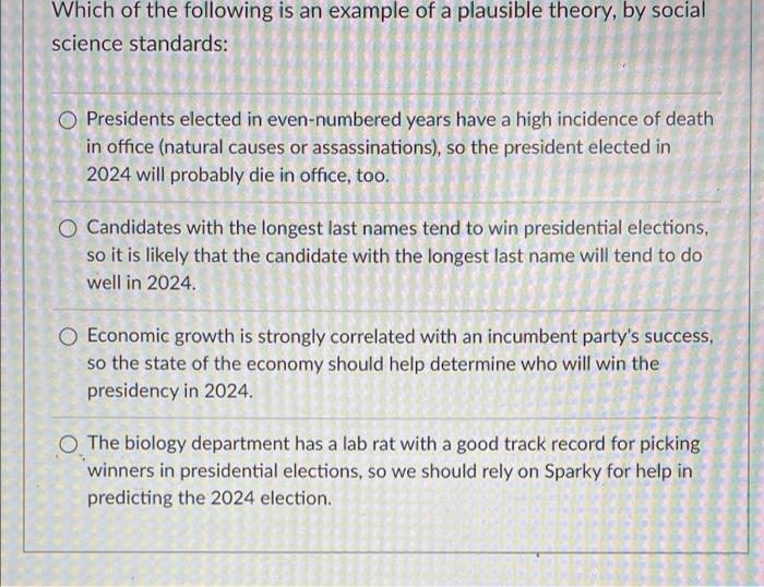 Solved Which of the following is an example of a plausible | Chegg.com