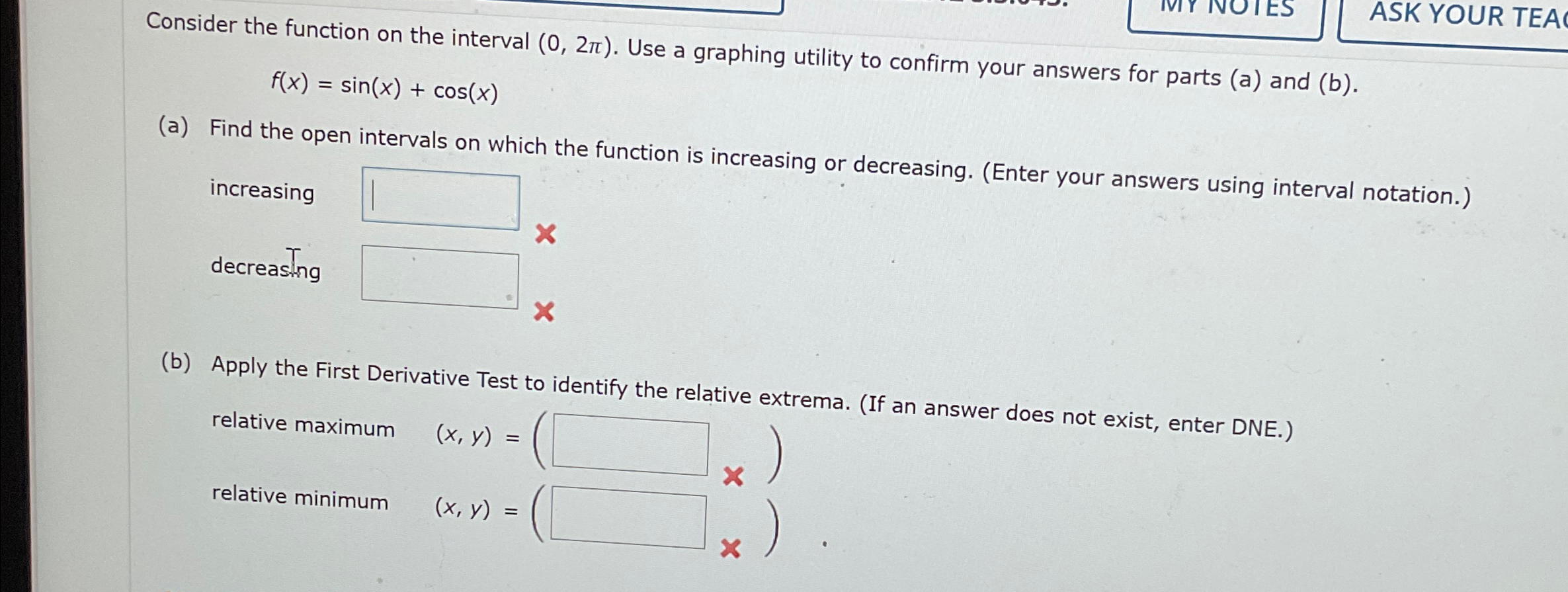 Solved Consider the function on the interval (0,2π). ﻿Use a | Chegg.com