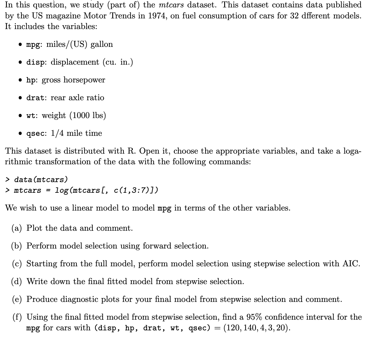 Solved In this question, we study (part of) ﻿the mtcars | Chegg.com