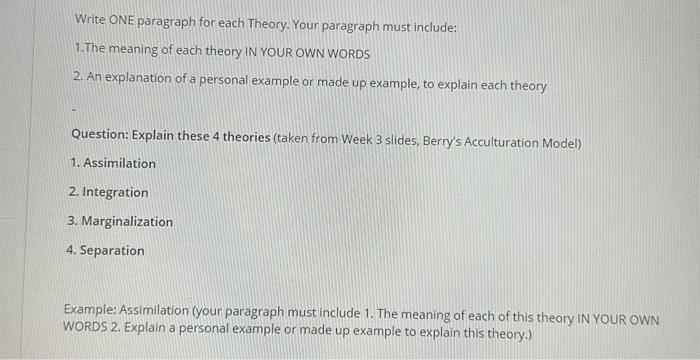 Solved Write ONE paragraph for each Theory. Your paragraph | Chegg.com