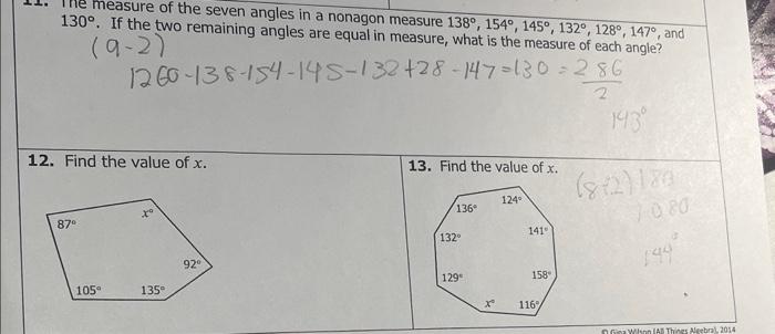 Solved of the seven angles in a nonagon measure | Chegg.com