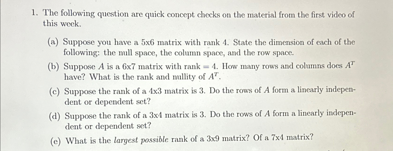 Solved The following question are quick concept checks on | Chegg.com