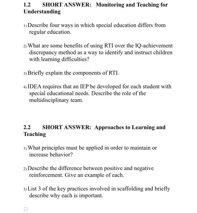 Solved Understanding 1) Describe four ways in which special | Chegg.com