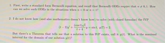 Solved 1. First, write a standard form Bernoulli equation, | Chegg.com