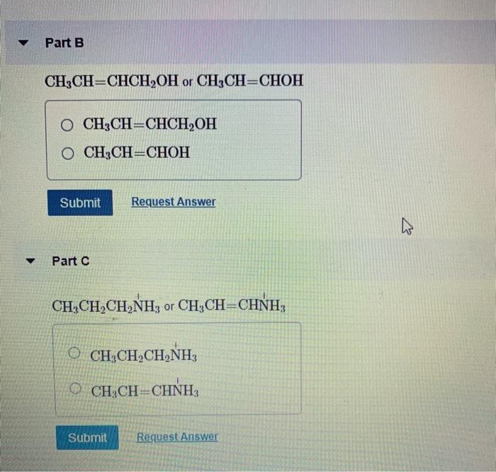 Solved Part B CH2CH=CHCH2OH or CH2CH=CHOH O CH2CH=CHCH OH | Chegg.com