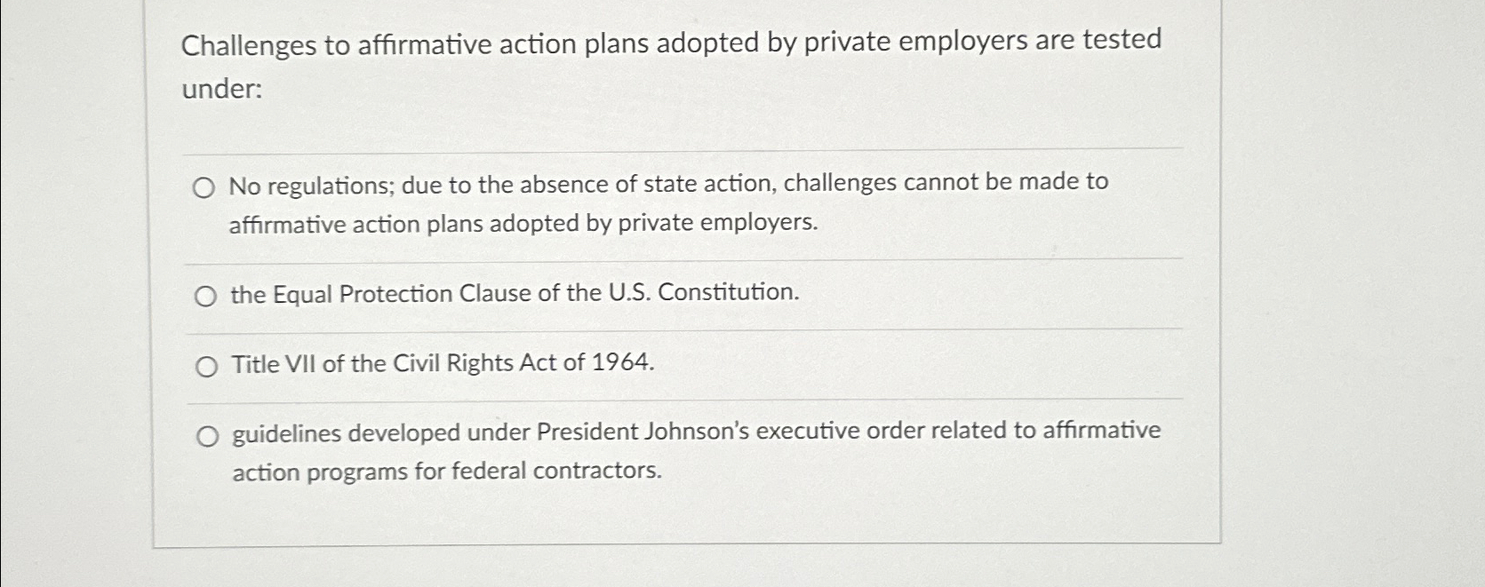 Solved Challenges to affirmative action plans adopted by | Chegg.com