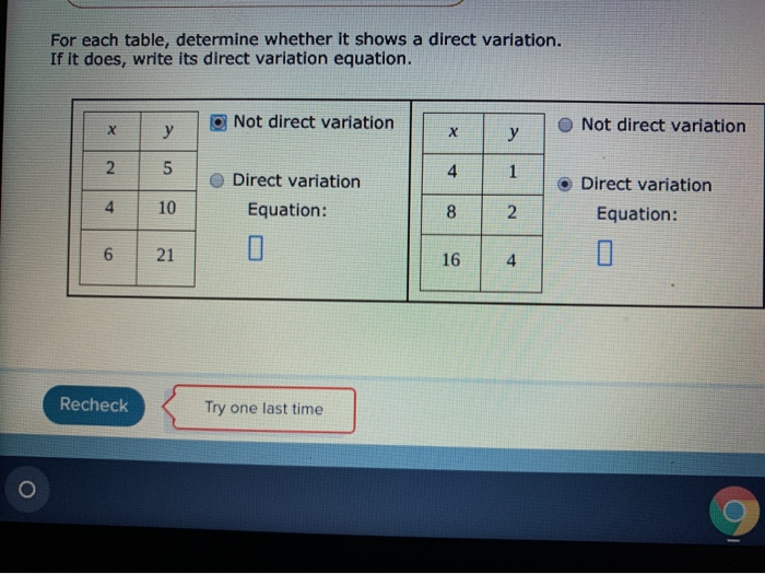 Solved For Each Table Determine Whether It Shows A Direct