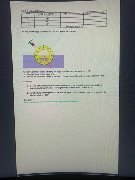 67% Virtual Experiment on Snell's Law (Refraction) 1. | Chegg.com