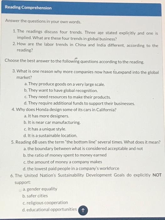 Solved Answer the questions in your own words. 1. The | Chegg.com