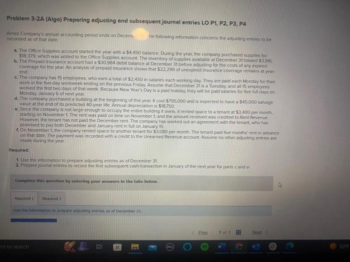 Solved Problem 3-2A (Algo) Preparing adjusting and | Chegg.com