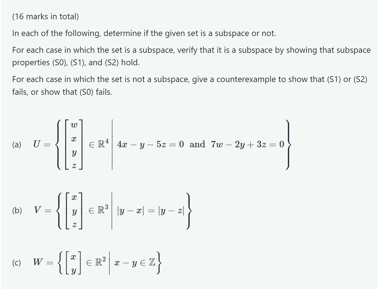 Solved (16 ﻿marks in total)In each of the following, | Chegg.com