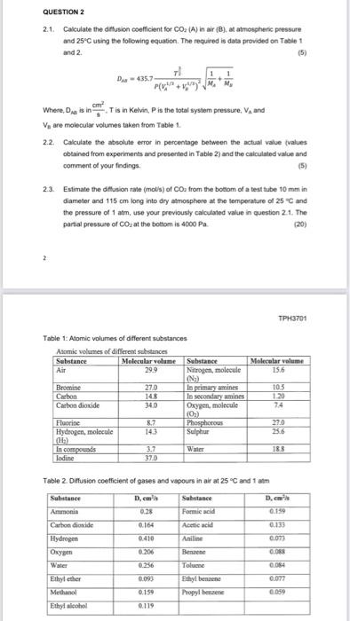 Solved QUESTION 2 2.1. Calculate the diffusion coefficient | Chegg.com