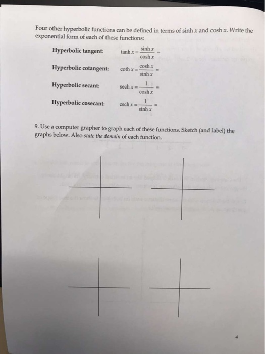 Solved Hyperbolic Functions The exponential function appears | Chegg.com