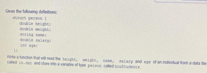 Solved Given the following definitions: struct person double | Chegg.com