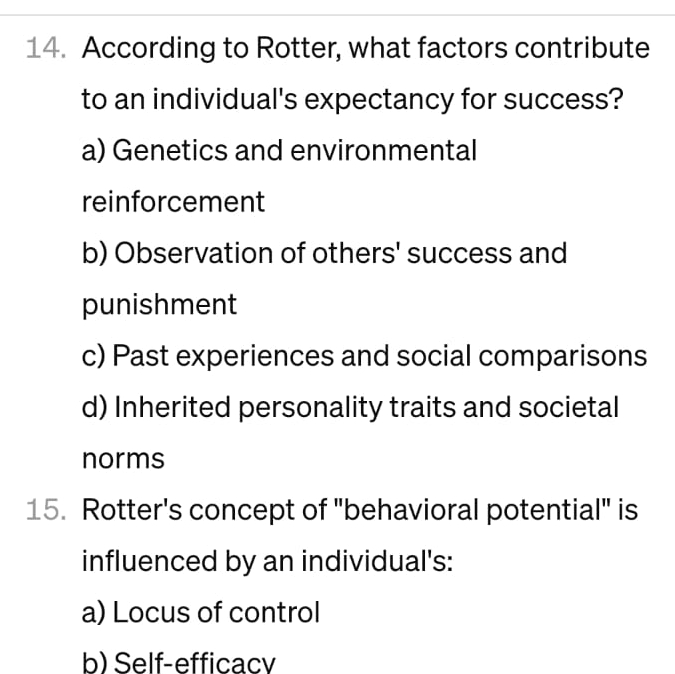 Solved According to Rotter, what factors contribute to an | Chegg.com