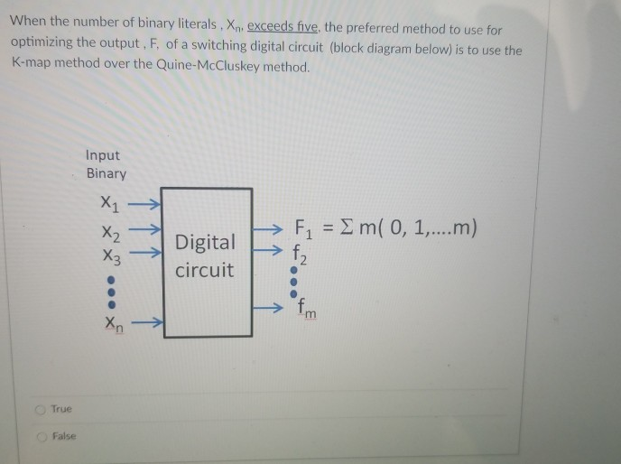 Solved When the number of binary literals, X. exceeds five, | Chegg.com