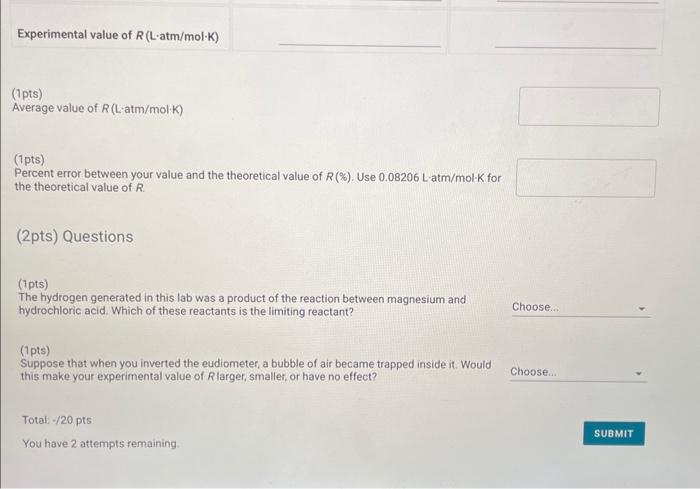 Table 1. Experimental data table Table 1. | Chegg.com