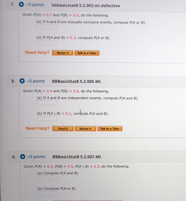 Solved 7. -/2 points bbbasicstat8 5.2.003.mi.defective Given | Chegg.com