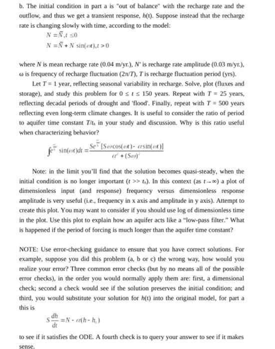 Solved 1. A linear reservoir, lumped parameter model of an | Chegg.com