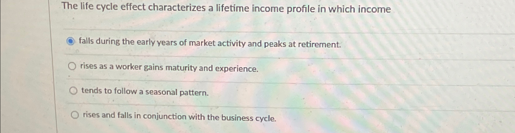 Solved The life cycle effect characterizes a lifetime income | Chegg.com