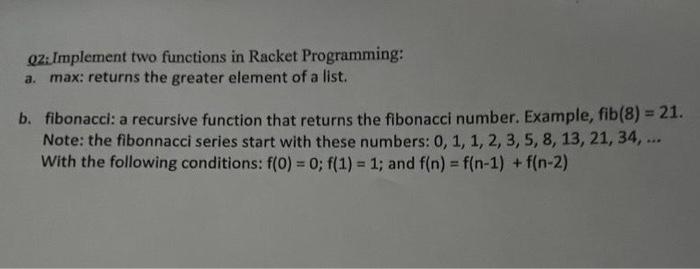Solved Q2 Implement Two Functions In Racket Programming A 