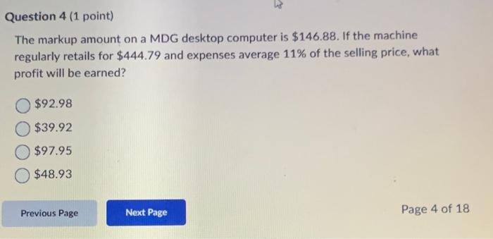 Solved The markup amount on a MDG desktop computer is | Chegg.com