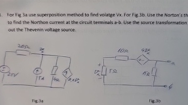 Solved For Fig 3a use superposition method to find volatge | Chegg.com