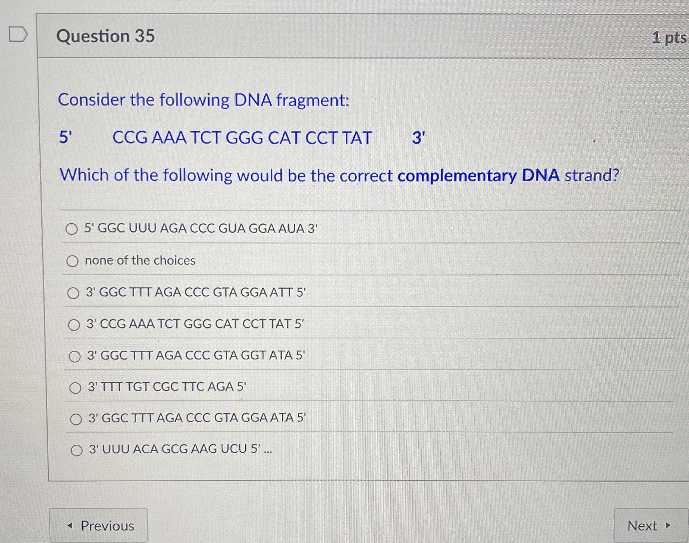 Solved Question 351 ﻿ptsConsider the following DNA | Chegg.com