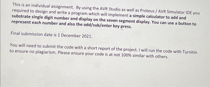 This is an individual assignment. By using the AVR | Chegg.com