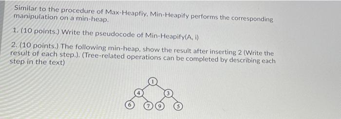 Solved Similar to the procedure of Max-Heapfiy, Min-Heapify | Chegg.com