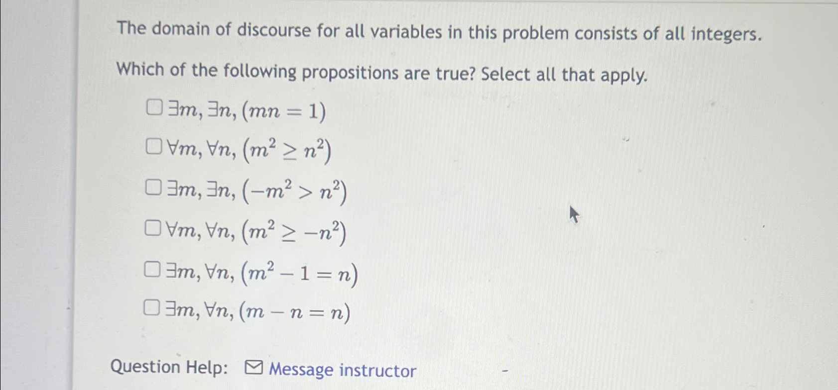 Solved The domain of discourse for all variables in this | Chegg.com