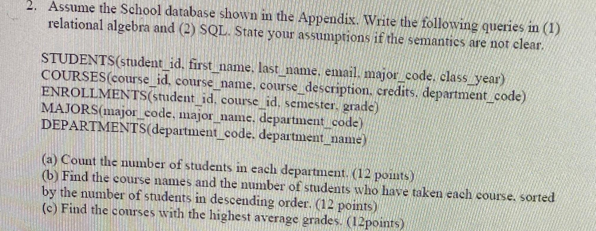Assume the School database shown in the Appendix. | Chegg.com