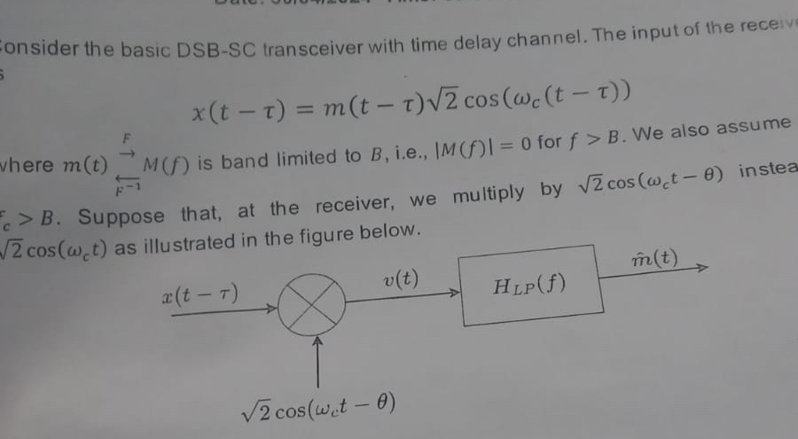 Solved onsider the basic DSB-SC transceiver with time delay | Chegg.com