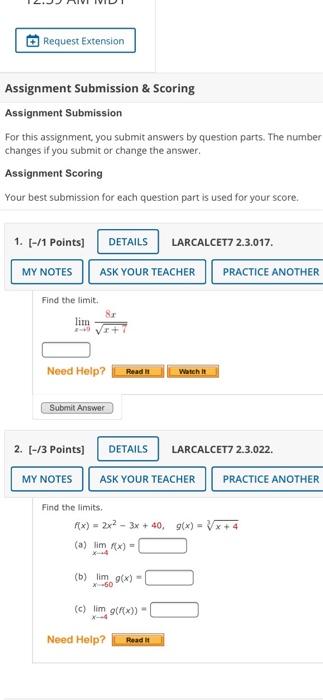 Solved Request Extension Assignment Submission & Scoring | Chegg.com