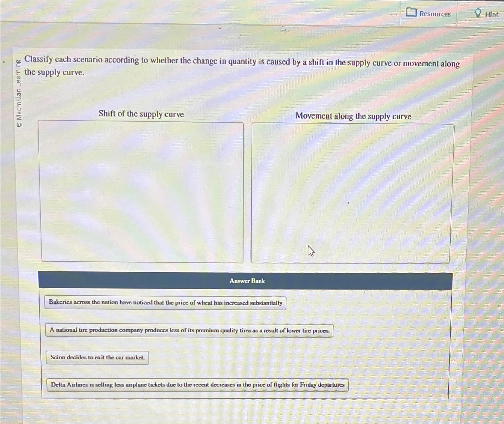 Solved ResourcesHintClassify each scenario according to | Chegg.com