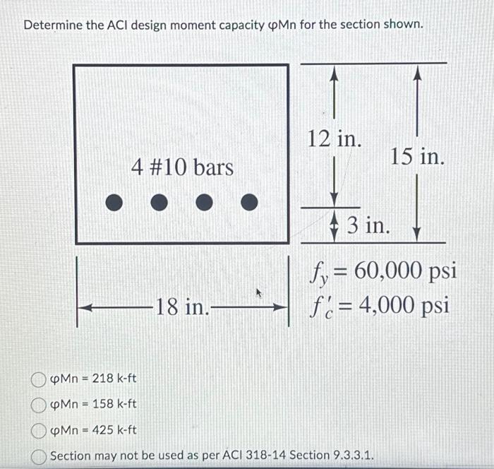 Solved Determine the ACl design moment capacity φMn for the | Chegg.com