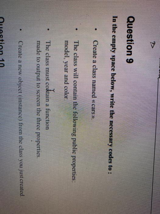 Solved ?> Question 9 In the empty space below, write the | Chegg.com