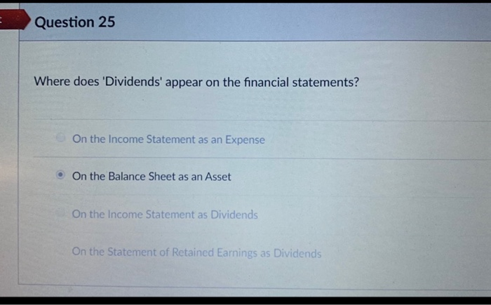 Solved Question 25 Where does 'Dividends' appear on the | Chegg.com