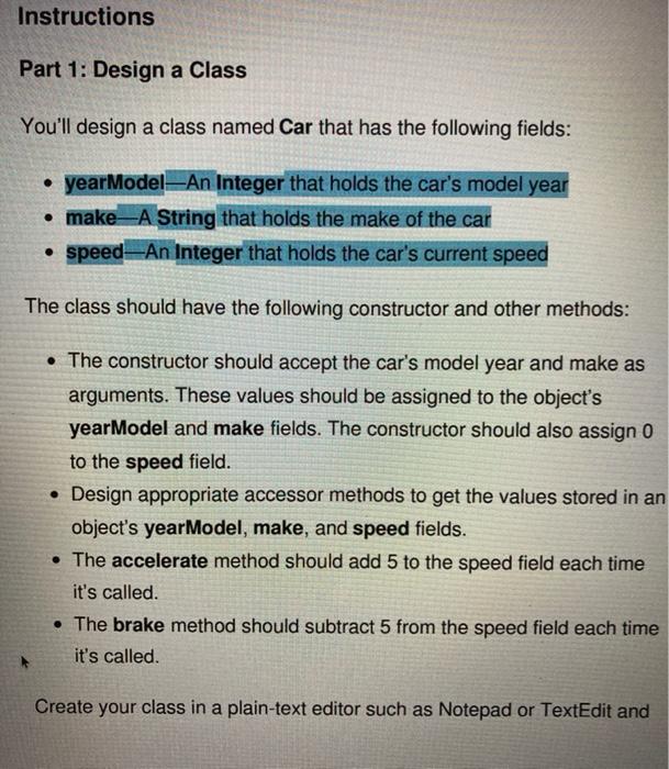 Solved Instructions Part 1 Design A Class Youll Design A 