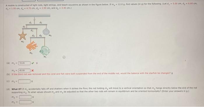 Solved A mobile is constructed of light rods, light strings, | Chegg.com