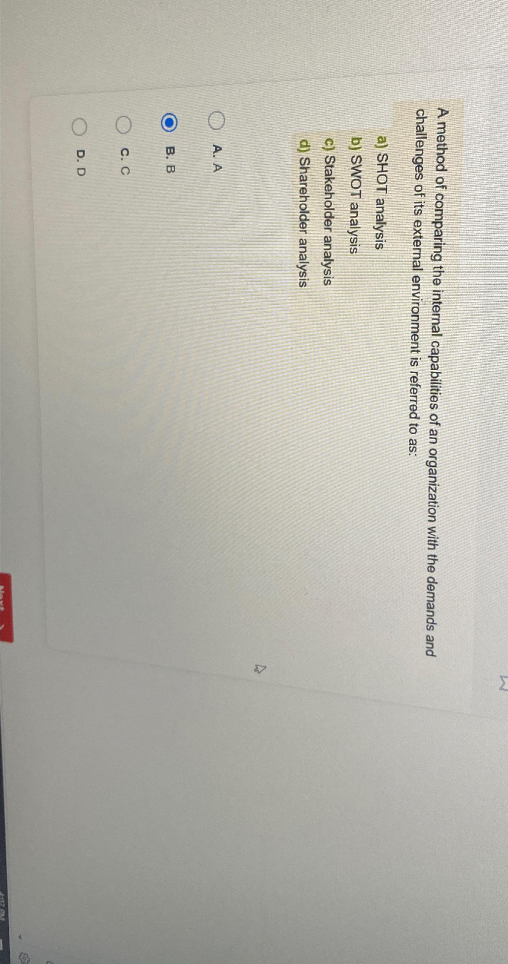 Solved A method of comparing the internal capabilities of an | Chegg.com