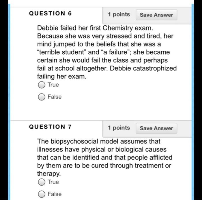 Solved QUESTION 6 1 points Save Answer Debbie failed her | Chegg.com